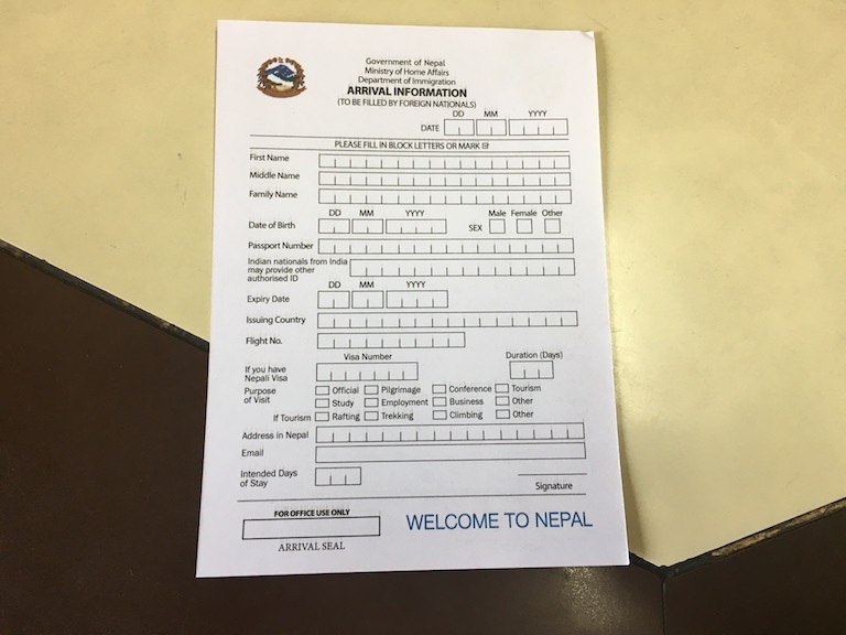 Disembarkation Card Nepal | backpackstory